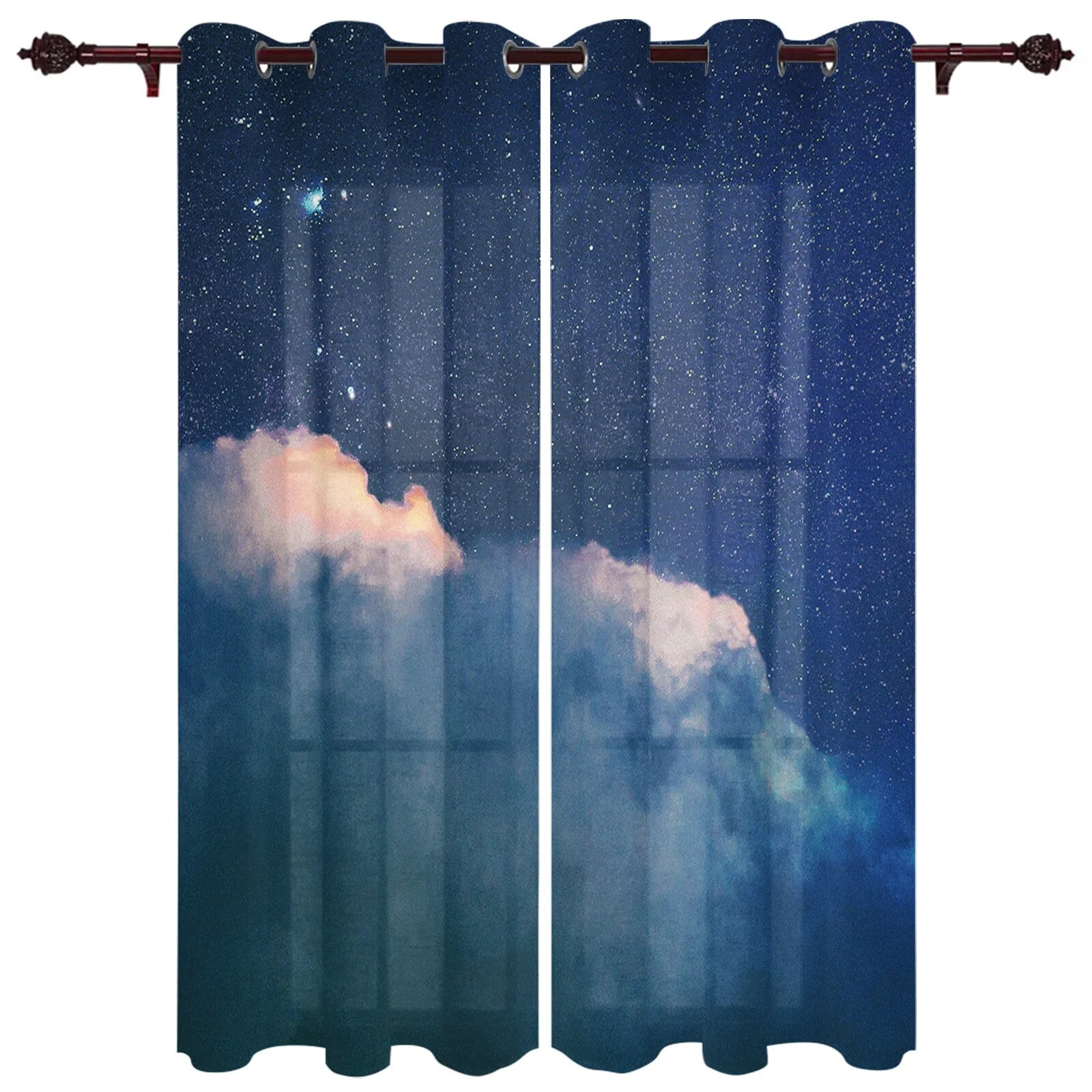 Starry Sky Stars Clouds Sunset Blue Universe Childrens' Room Curtain ...