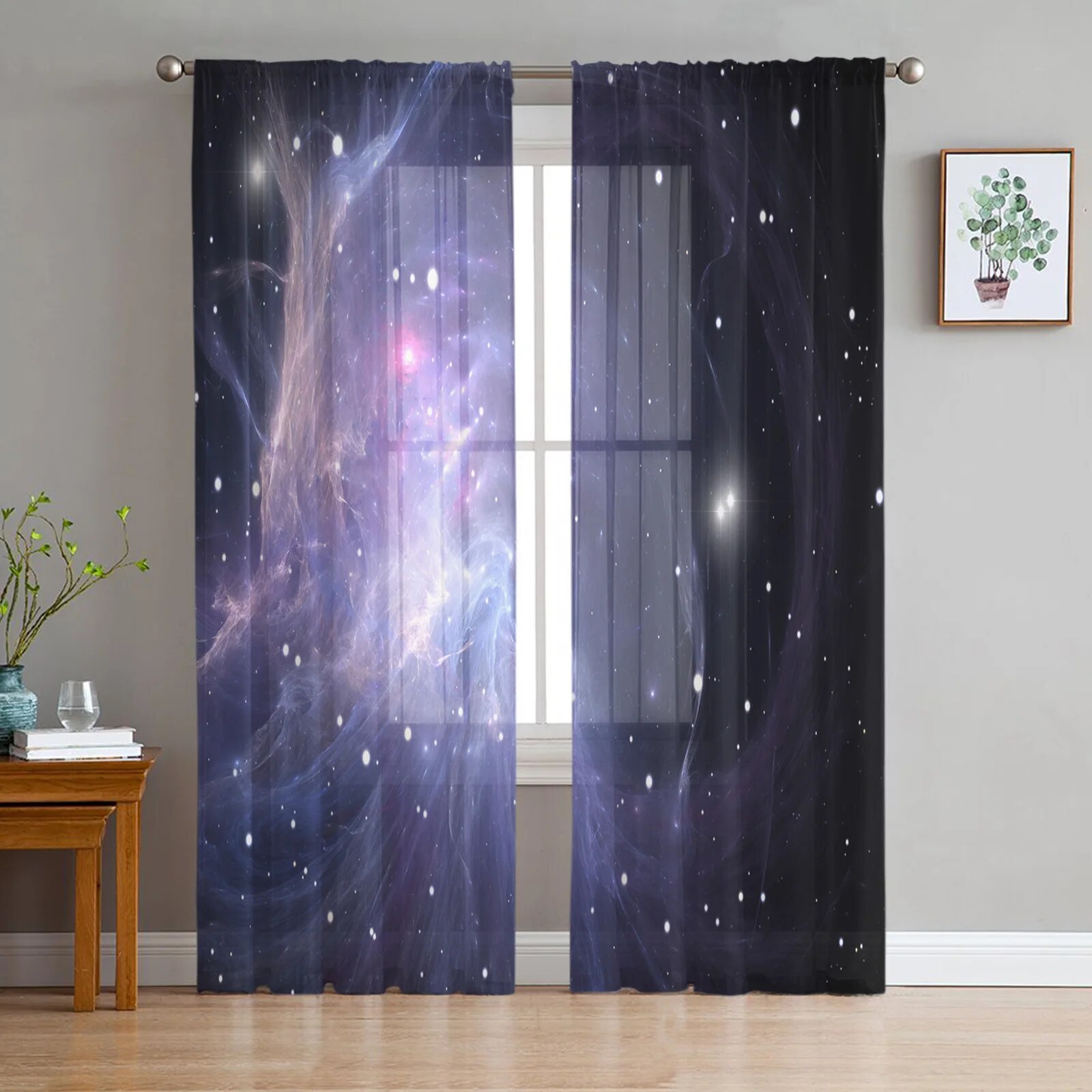 Starry Sky Stars Milky Way Sheer Voile Curtain for Living Room Bedroom ...