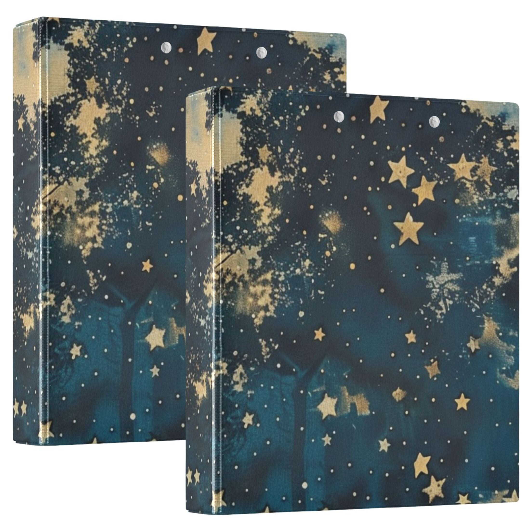 Starry Sky Stars Night Forest Round Ring Binder 3 Rings 1.5" Capacity ...