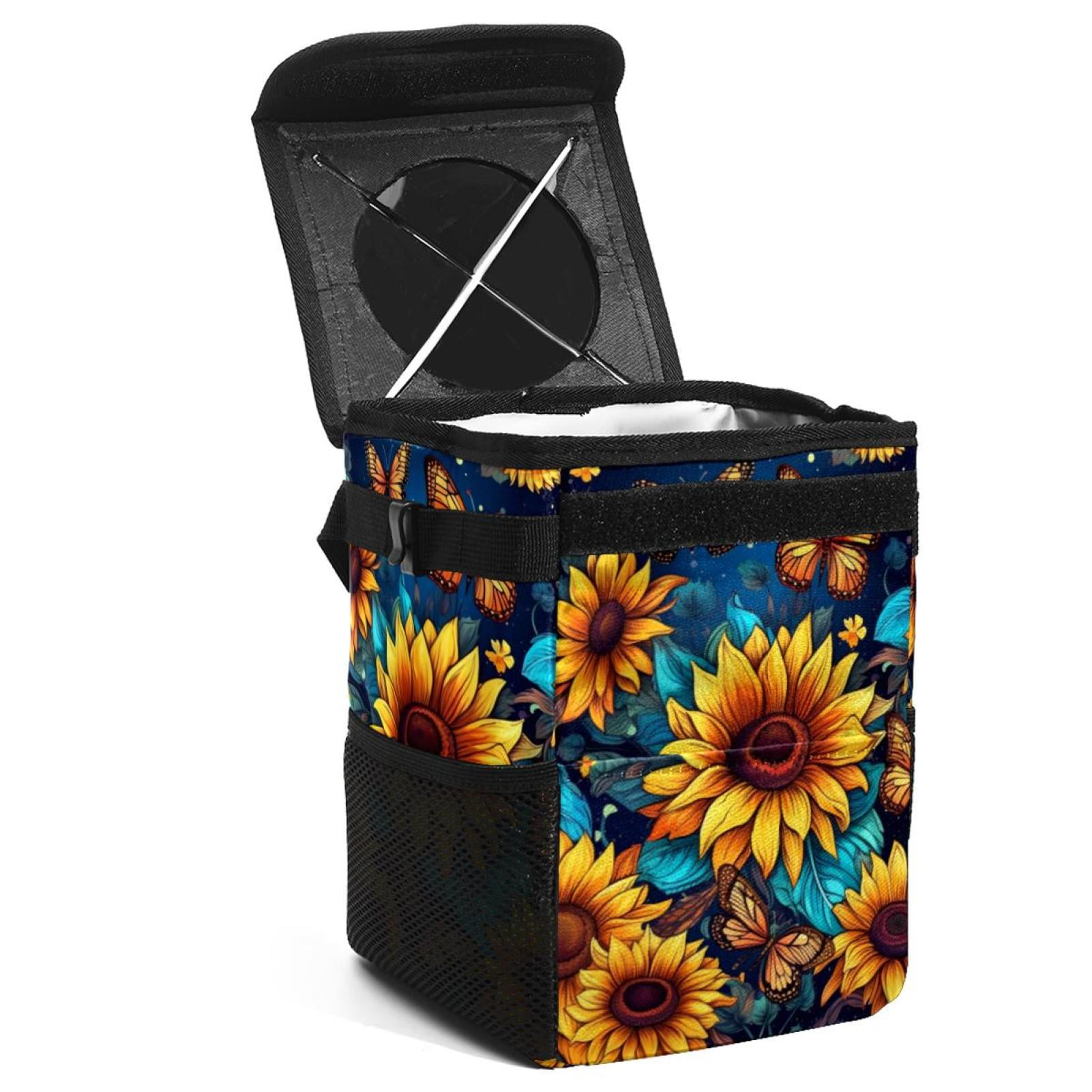 Starry Sky Sunflower Butterfly Car Garbage Can Trash Can for Car ...