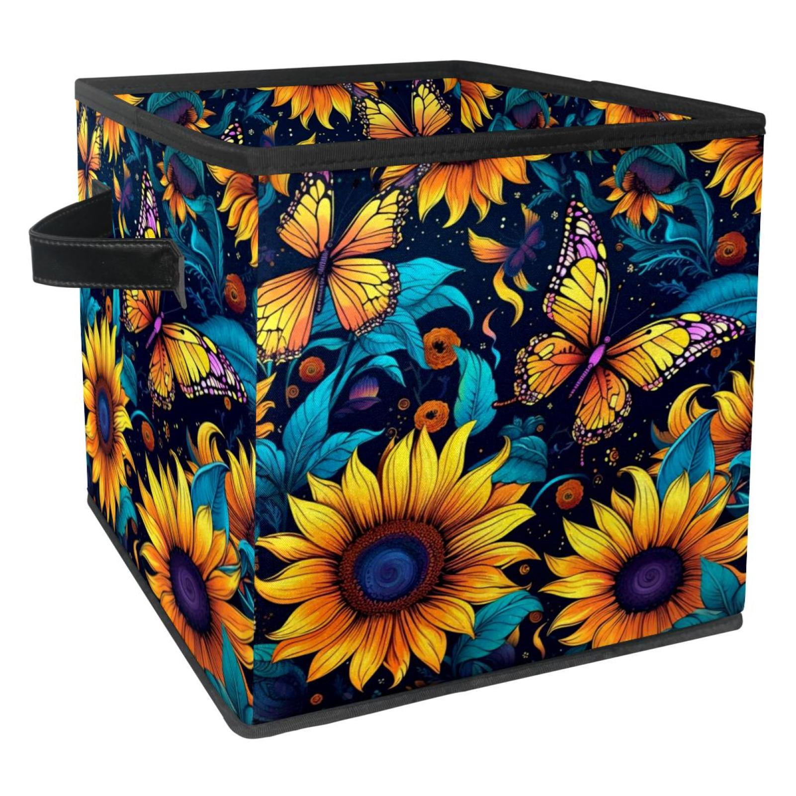 Starry Sky Sunflower Butterfly Foldable Organizer Bins with Handle, 10. ...