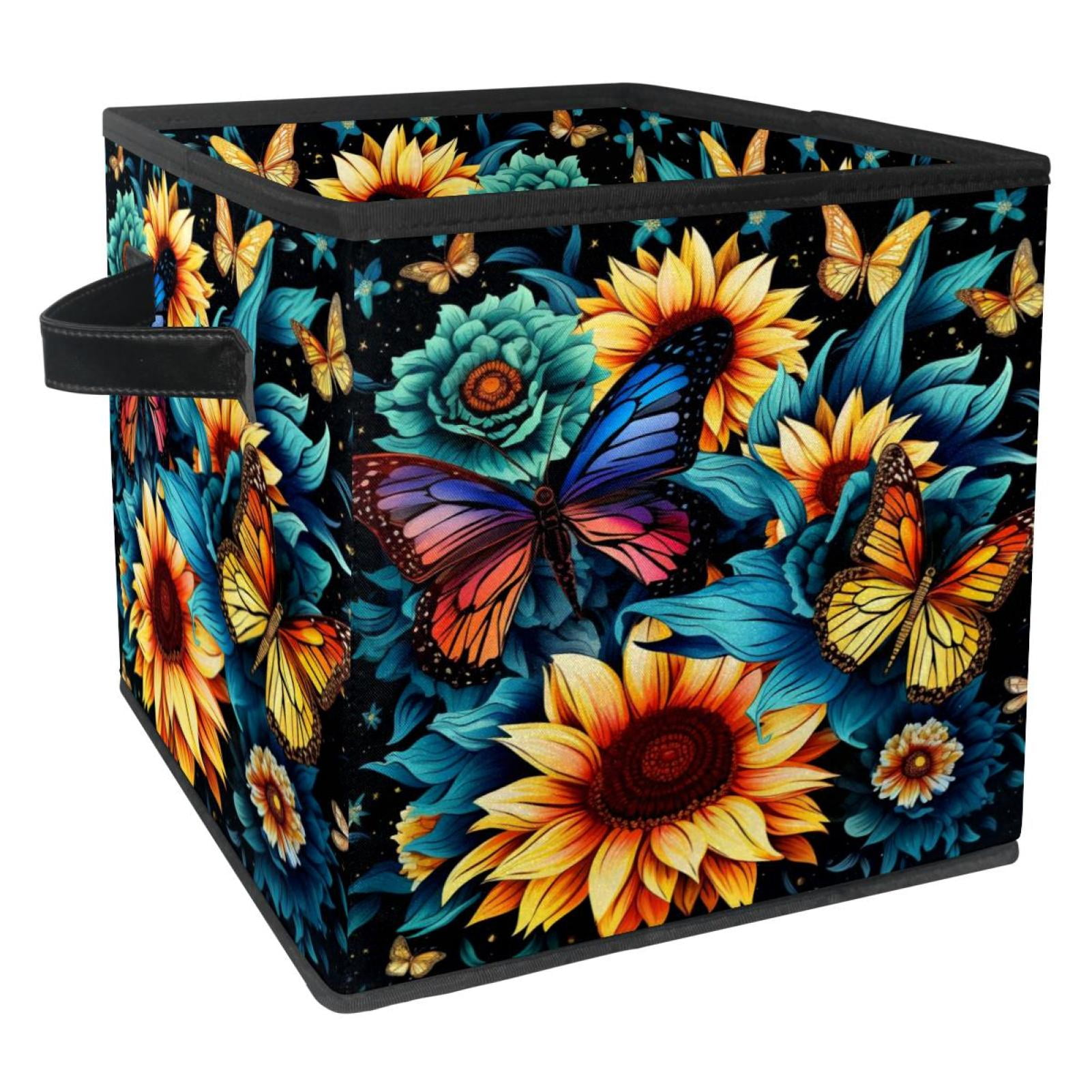 Starry Sky Sunflower Butterfly Foldable Storage Bin with Handle, 10.8 ...
