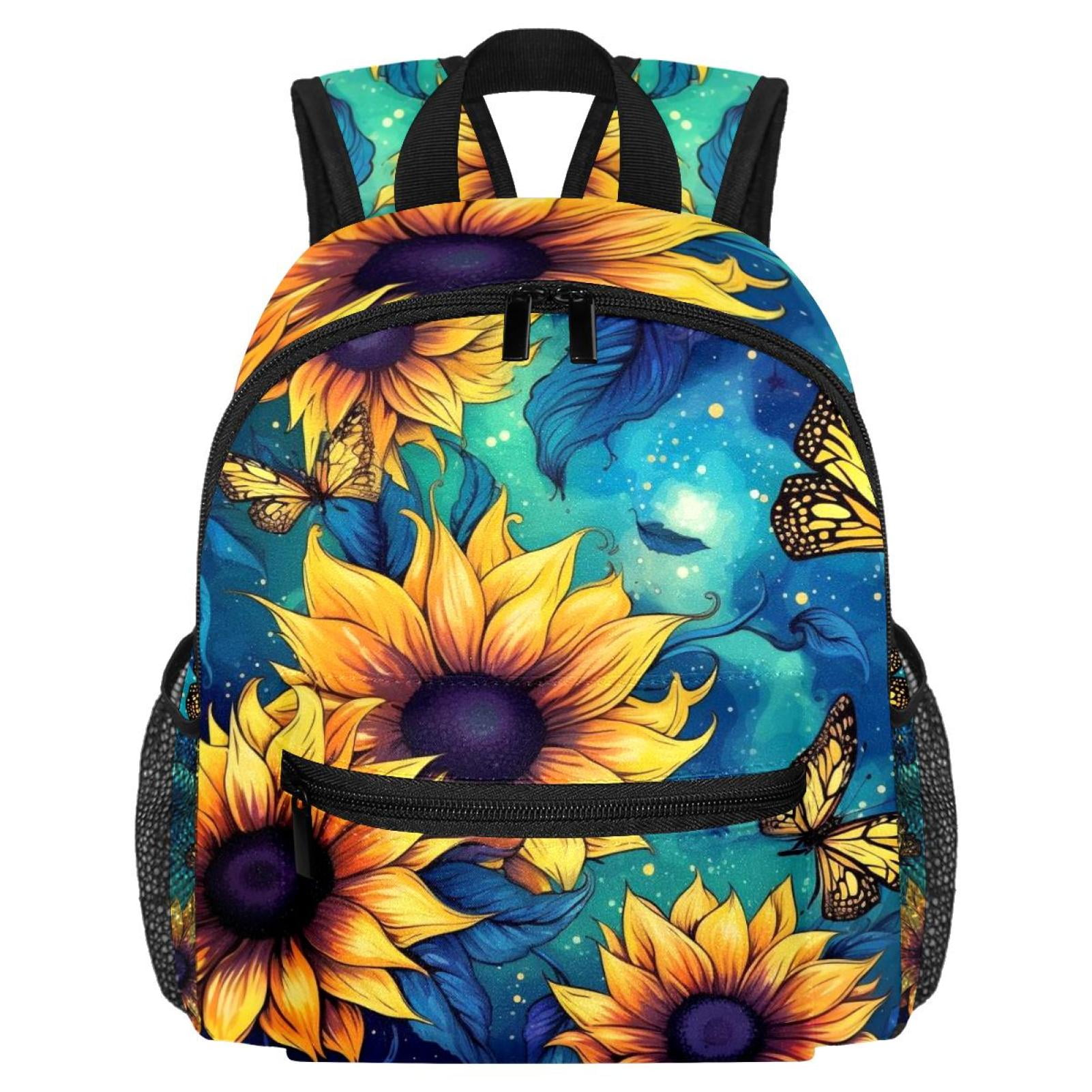 Starry Sky Sunflower Butterfly Large Capacity Backpack with Adjustable ...