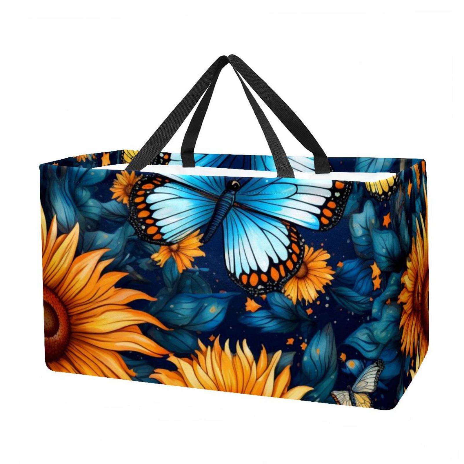 Starry Sky Sunflower Butterfly Large Capacity Reusable Beach Bag with ...