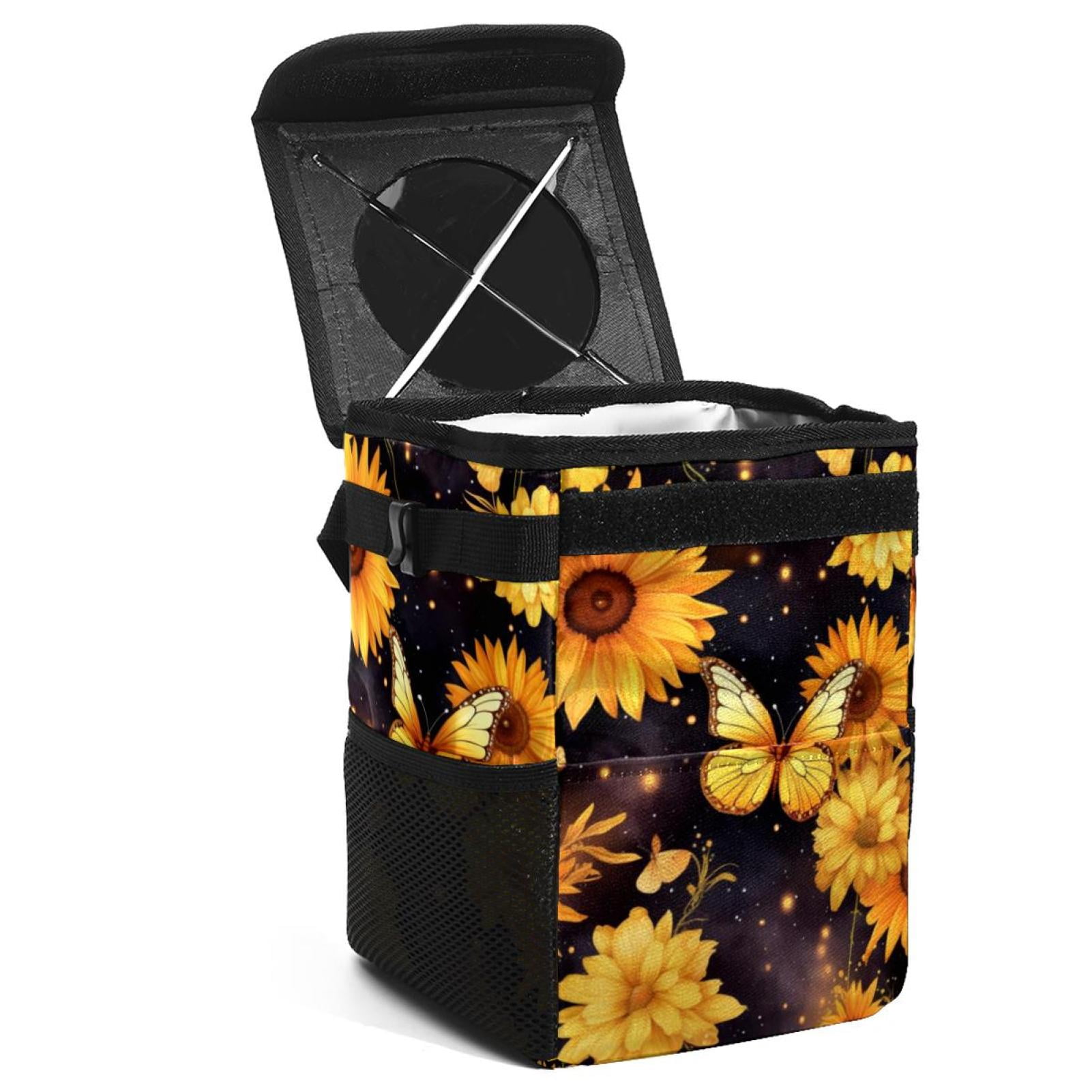 Starry Sky Sunflower Butterfly Mini Trash Can Car Garbage Can Trash Can ...