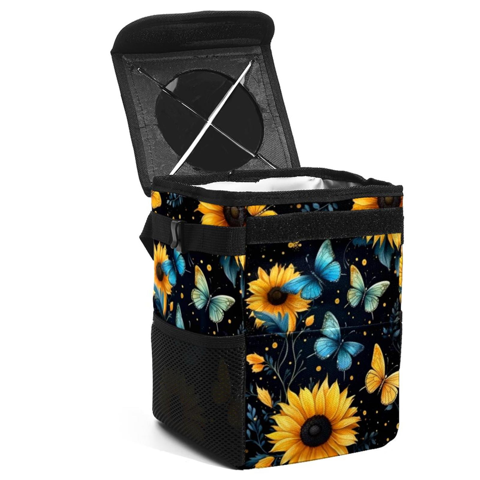 Starry Sky Sunflower Butterfly Mini Trash Can for Car: Foldable with ...