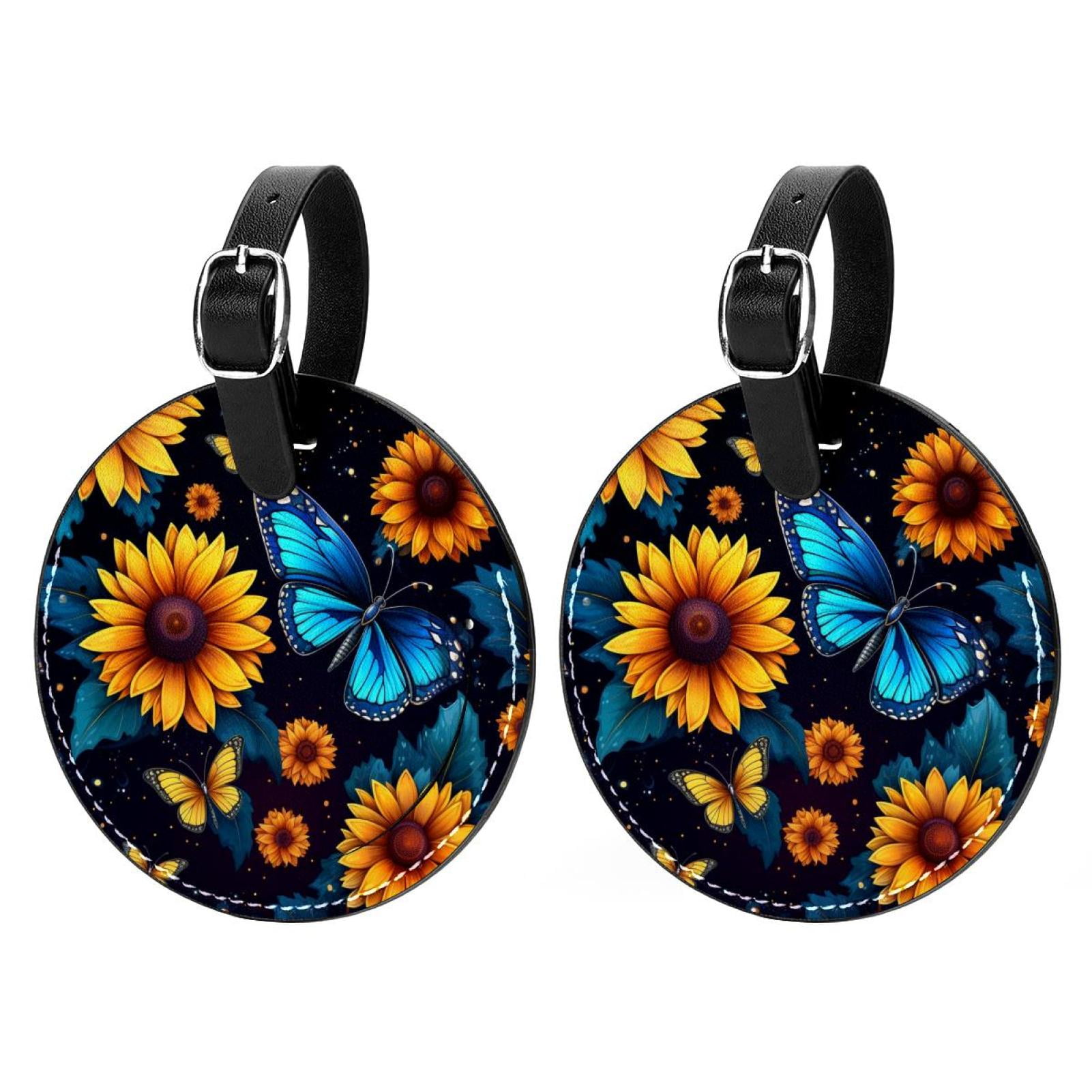Starry Sky Sunflower Butterfly Set of 2pcs PU Leather Round Suitcase ...