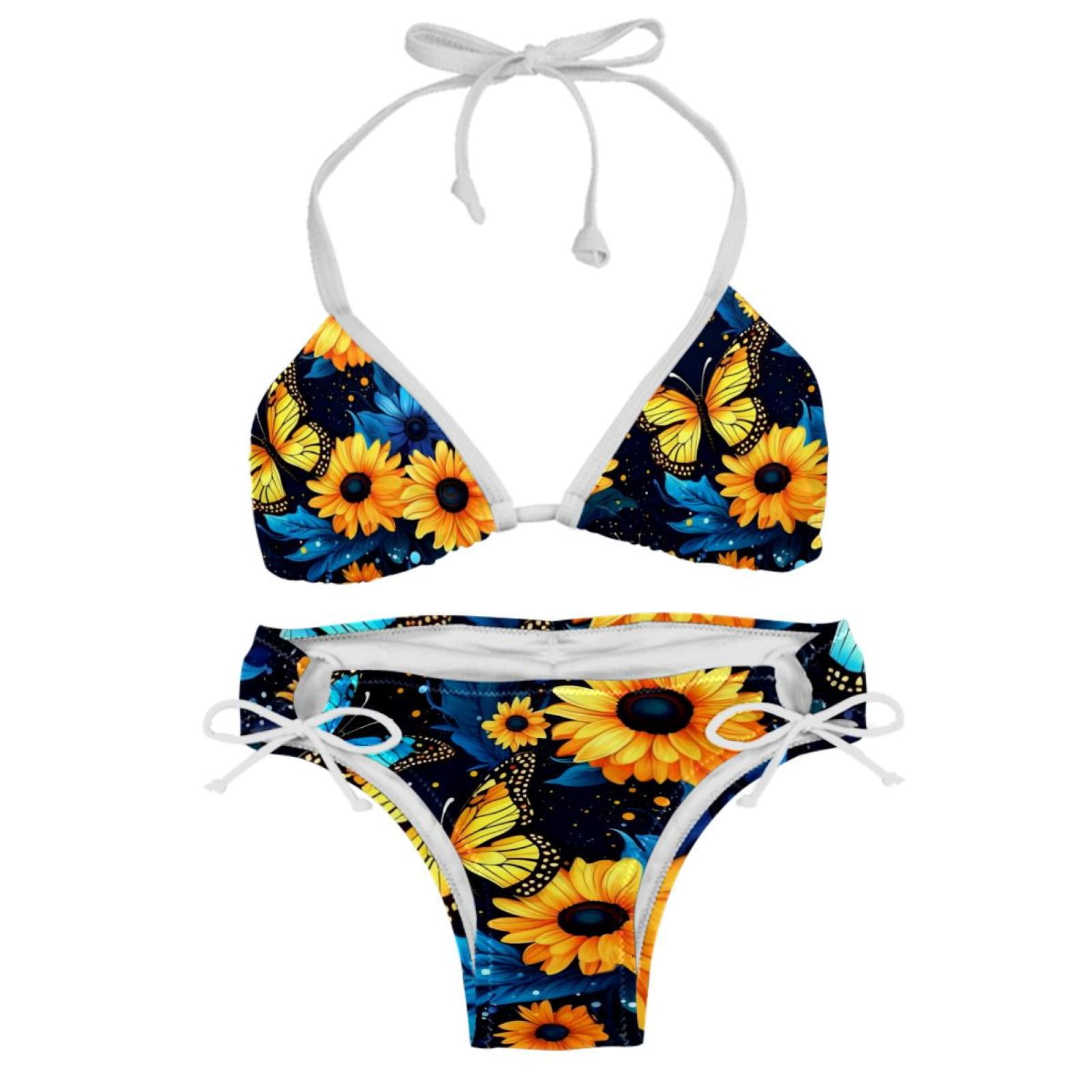 Starry Sky Sunflower Butterfly Swimwear Bikini Set with Detachable ...