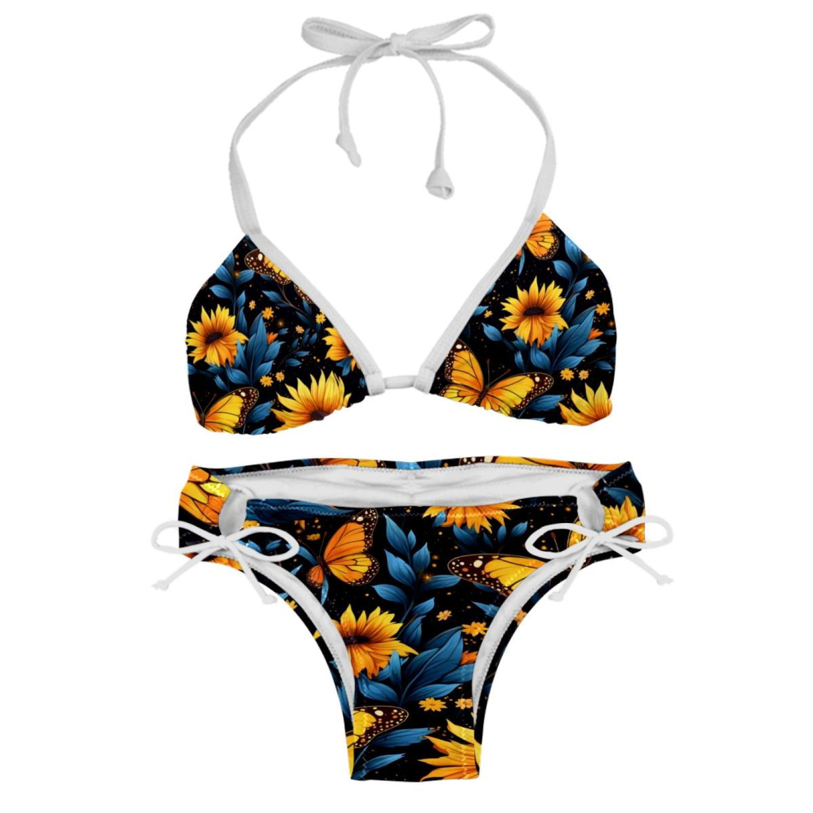 Starry Sky Sunflower Butterfly Swimwear Bikini Set with Detachable ...