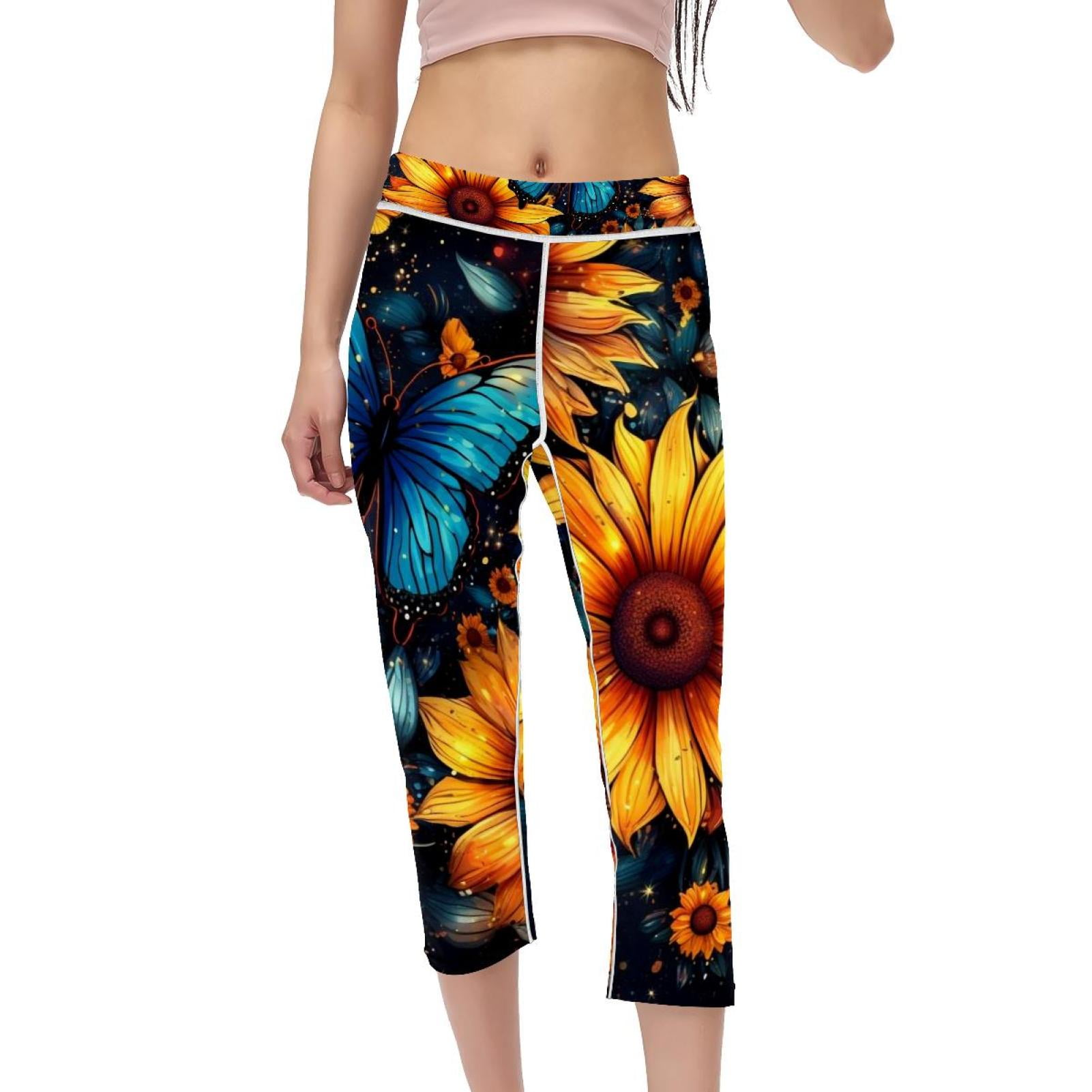 Starry Sky Sunflower Butterfly Women Pants High Waist Capris Not See ...