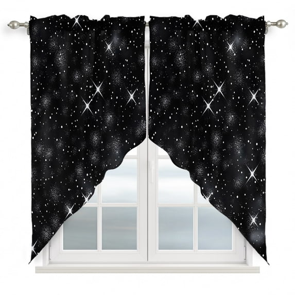 Starry Sky Swag Curtain Valance for Small Windows, Stars White Dots ...