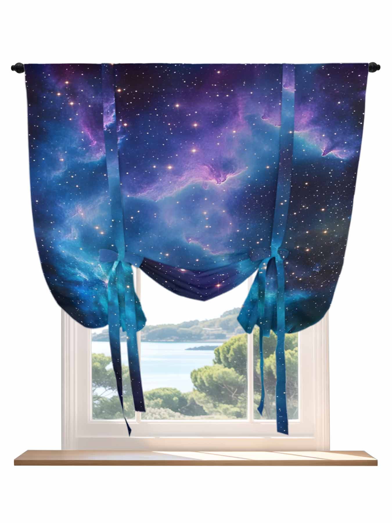 Starry Sky Tie Up Curtains for Windows 45 Inch Length Balloon Curtains ...