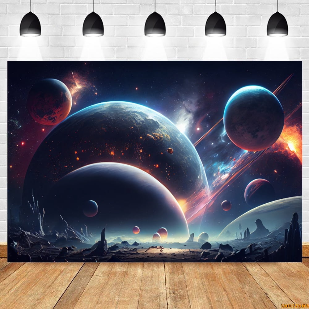 Starry Sky Universe Space Backdrop Planets Galaxy Earth Baby Birthday ...