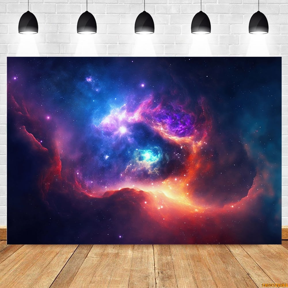 Starry Sky Universe Space Backdrop Planets Galaxy Earth Baby Birthday ...
