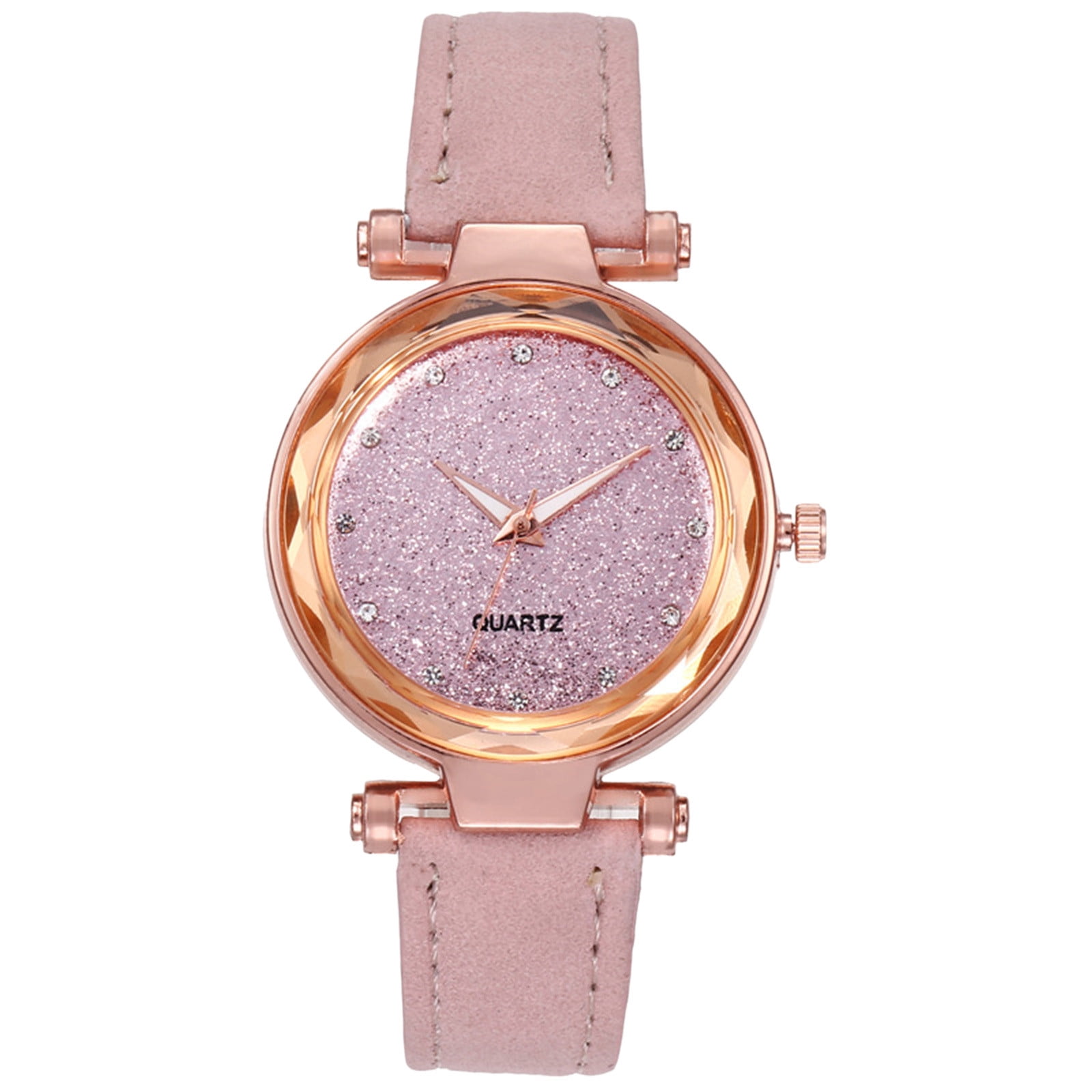 Starry-Sky Watch Frosted Belt Silver Pink Diamond Face Ladies Watch ...