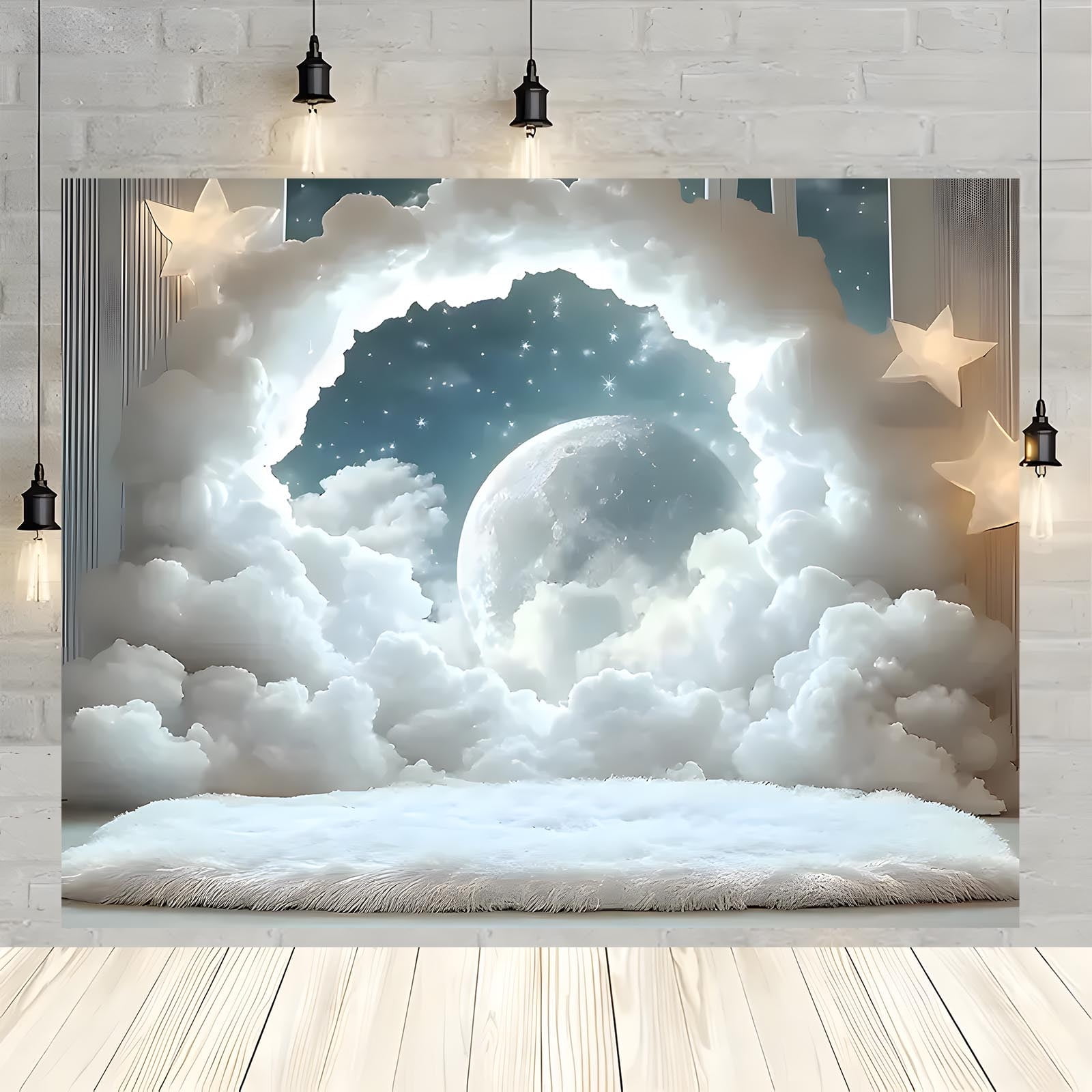 Starry Sky and White Clouds Backdrop Night Sky White Clouds Baby Shower ...