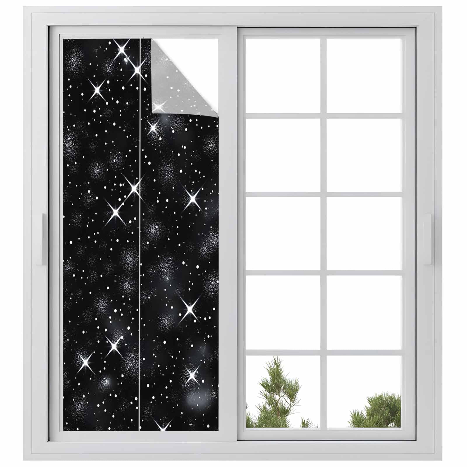 Starry Sky Window Privacy Film, Modern Black Abstract Dots Stars ...