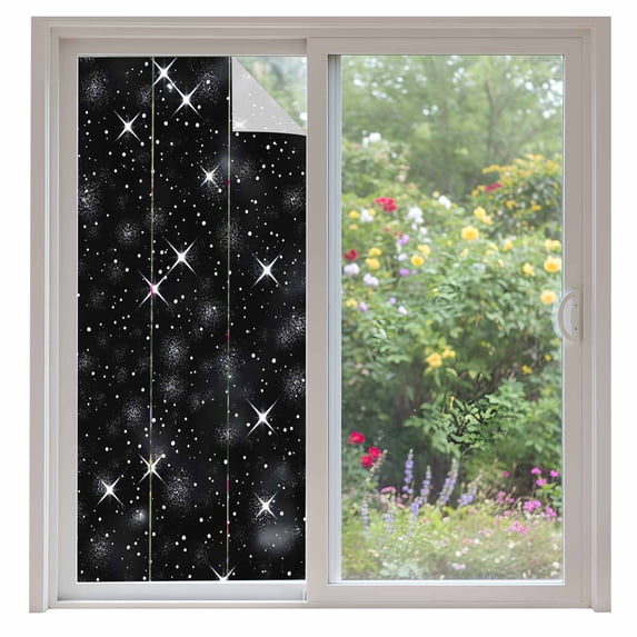 Starry Sky Window Privacy Film, Modern Black Abstract Dots Stars ...