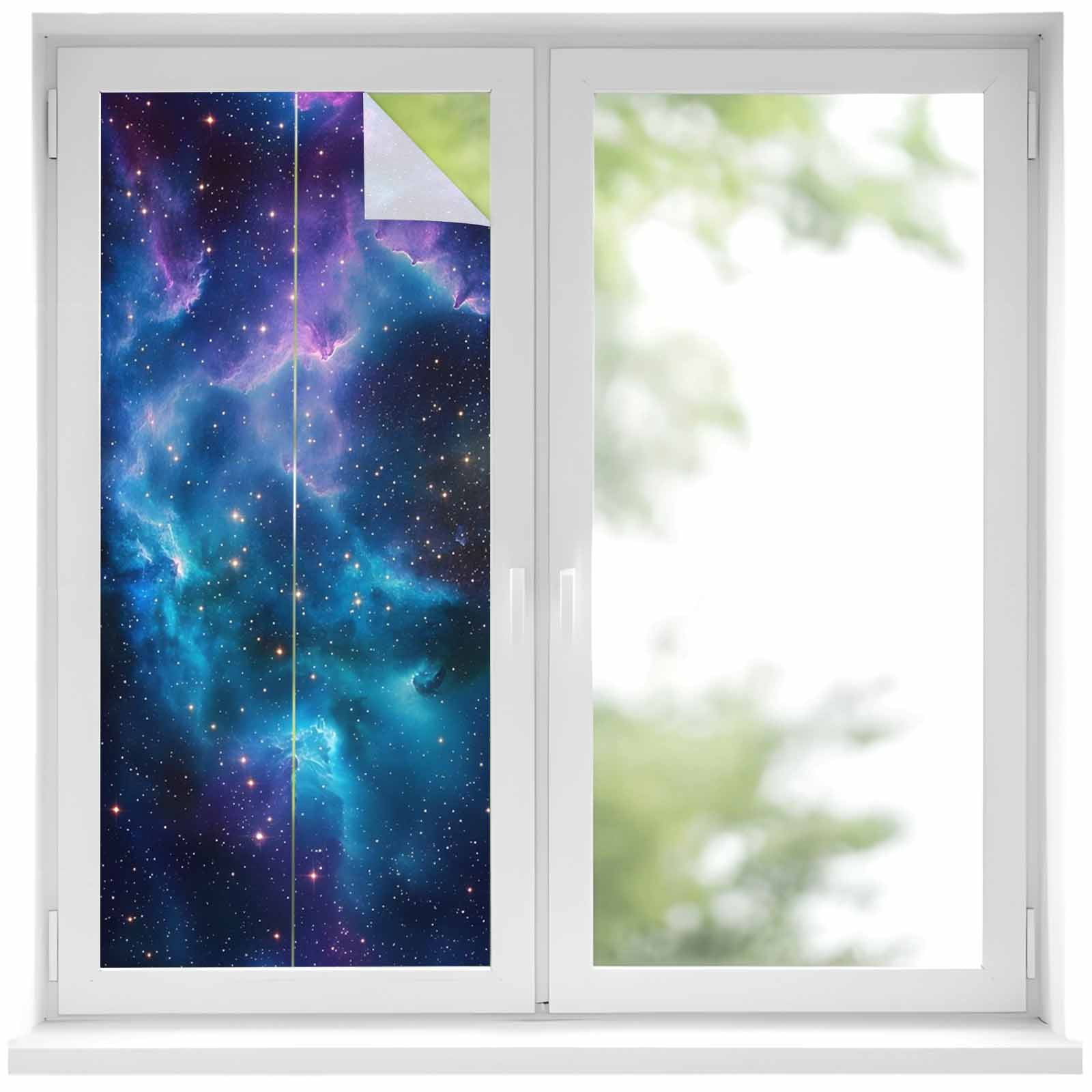 Starry Sky Window Privacy Film, Modern Rustic Blue Purple Ombre Star ...