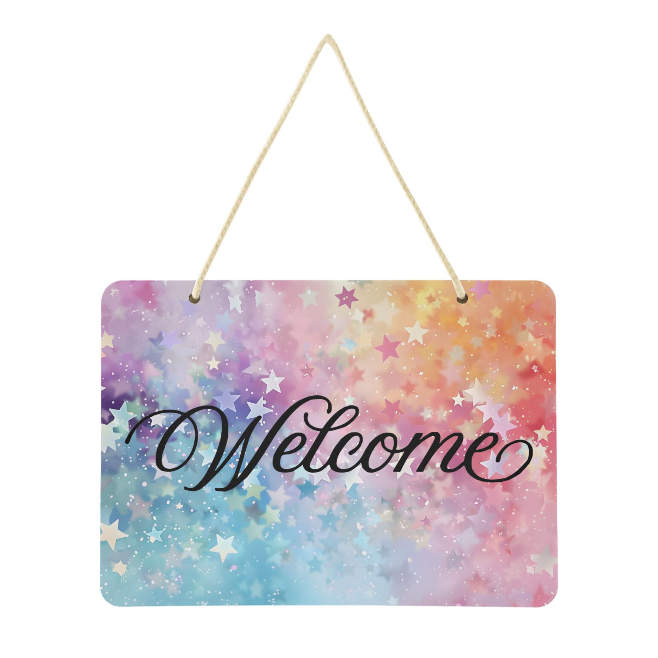 Starry Sky and Star Welcome Sign Front Door PVC 14x10 inch Hanger Hello ...
