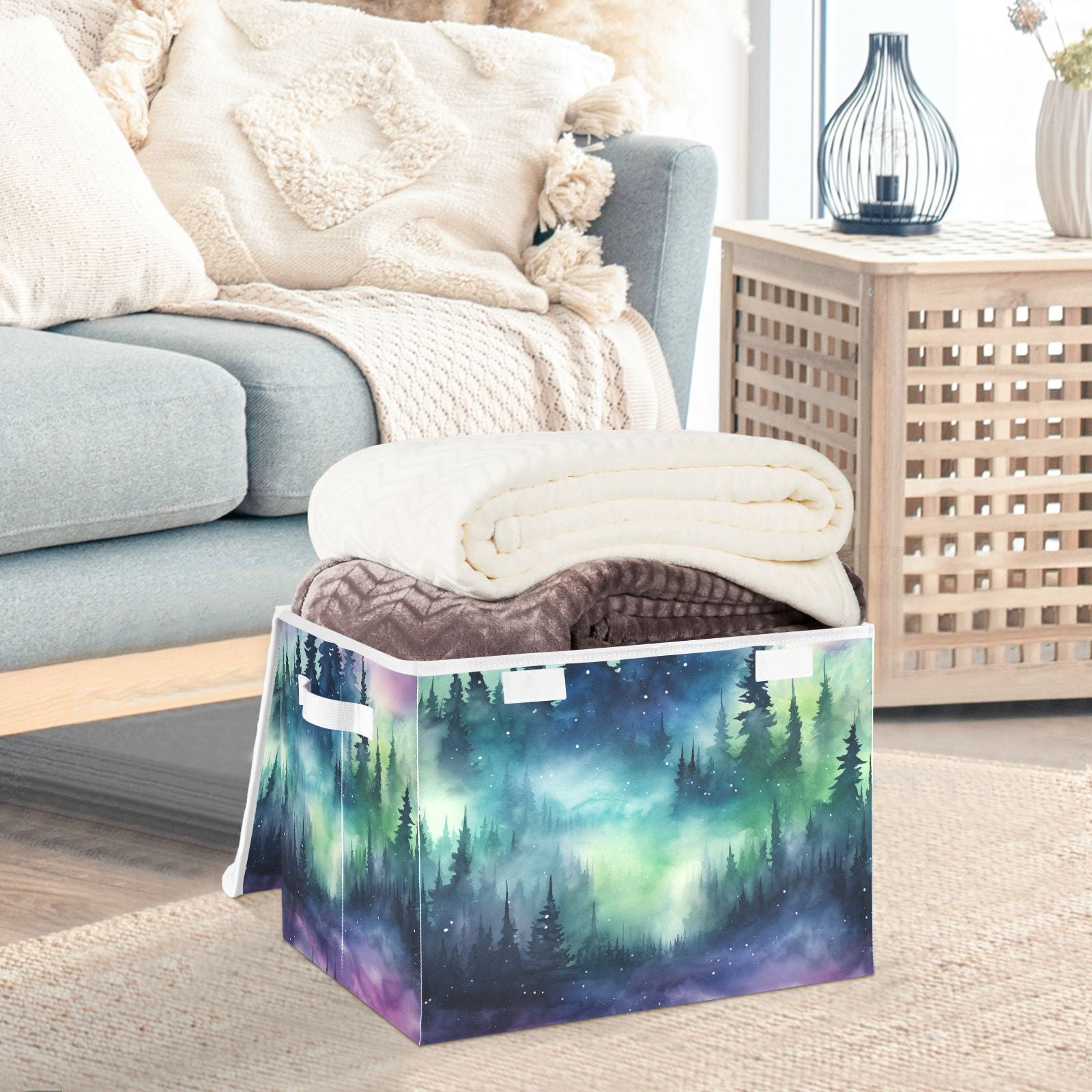 Starry Sky and Trees Storage Basket Foldable Laundry Basket Shelf Kids ...