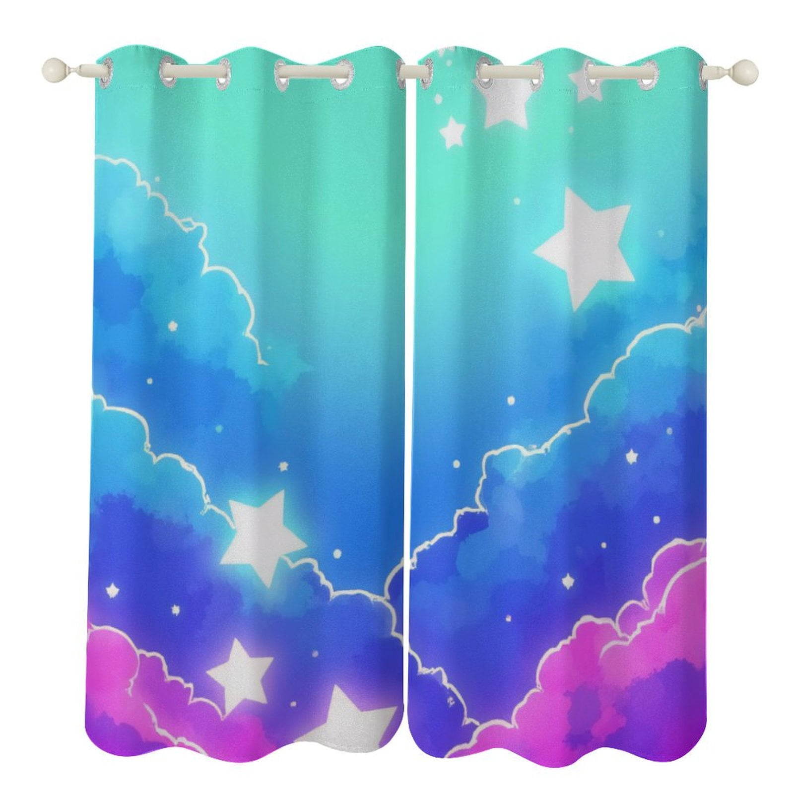 Starry Sky with Clouds 2 Panels Curtains for Bedroom Living Room Drapes ...