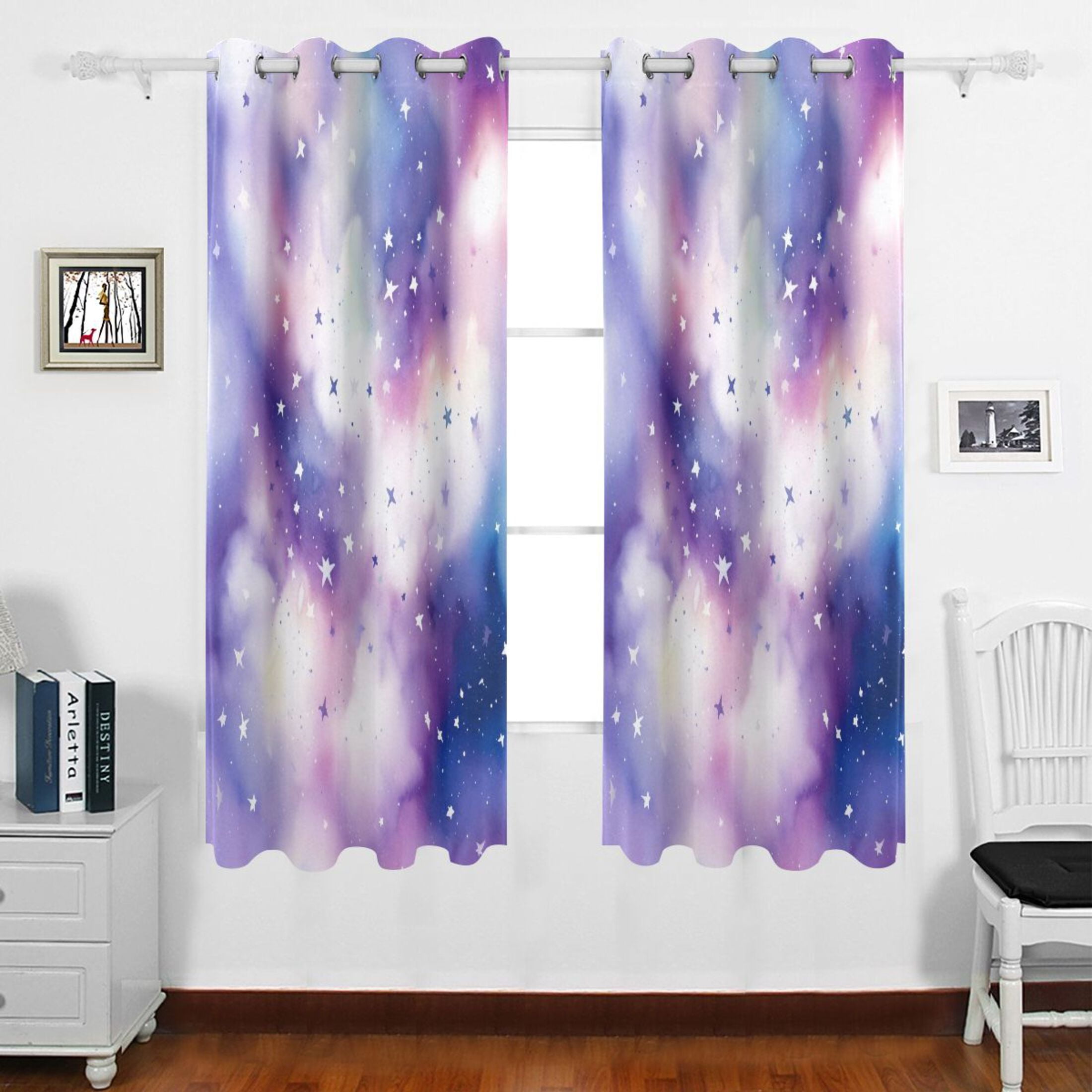 Starry Sky with Stars Grommet Blackout Curtains Thermal Insulated ...