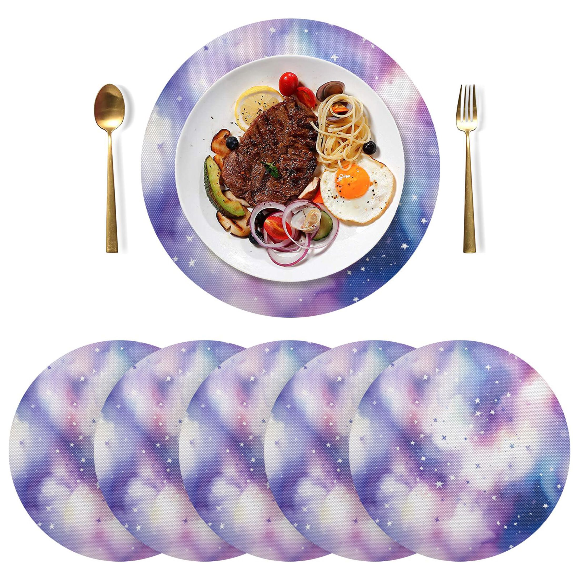 Starry Sky with Stars Round Plate Mats Non-Slip Place Mat Washable PVC ...