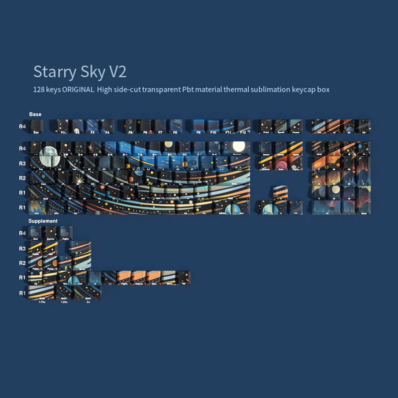 Starry Skys Cherry Keycaps PBT Material Side Letter Dye-Sub Keys Caps for Mechanical Keyboard ...