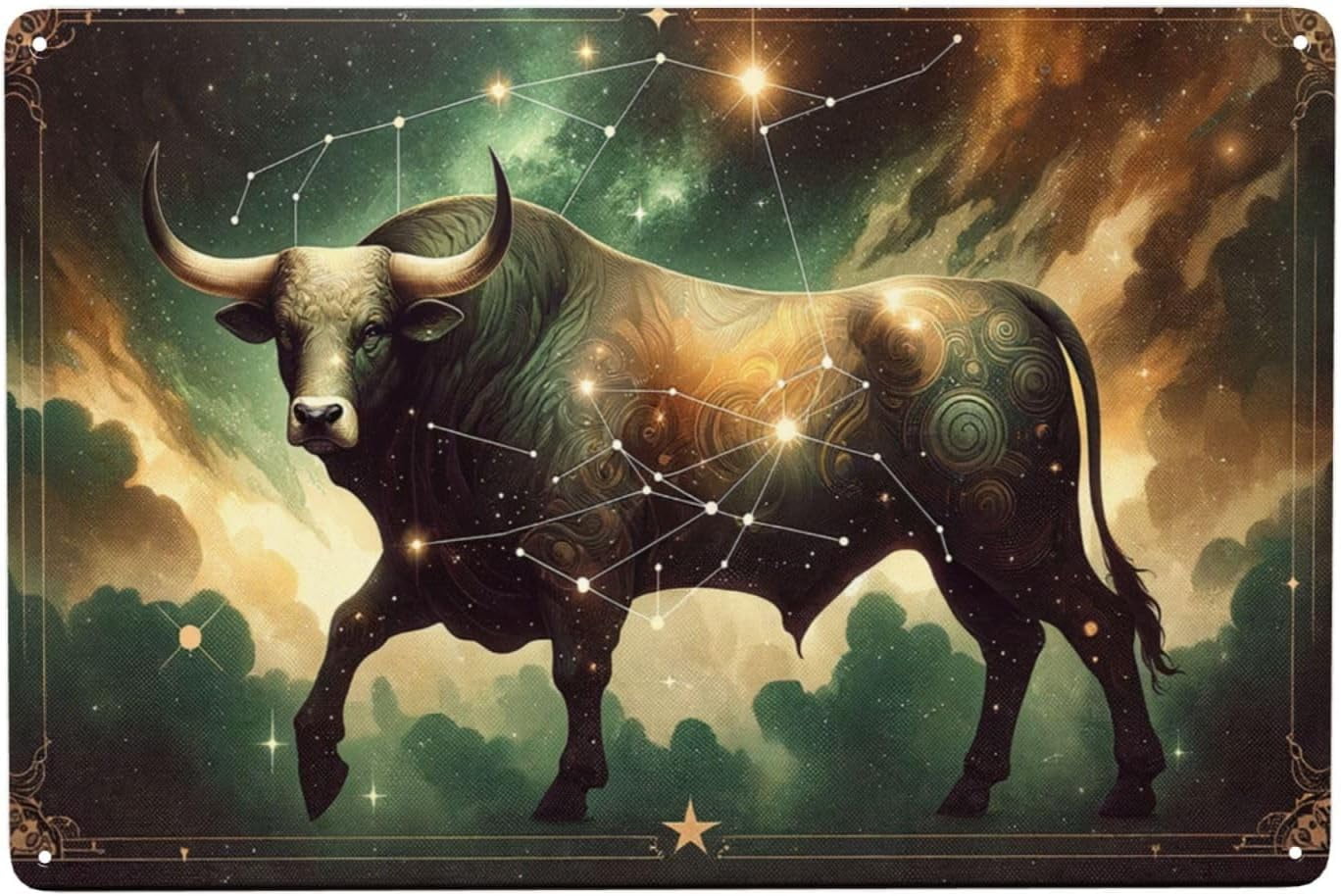 Starry Taurus Zodiac Tin Sign Astrological Bull Metal Wall Art ...