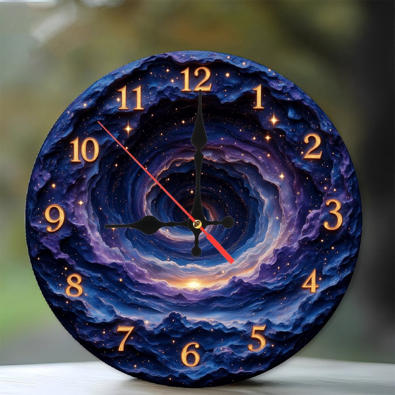 Starry Themed Night Sky Wall Clock Decor 10-Inch Silent Wooden Wall ...