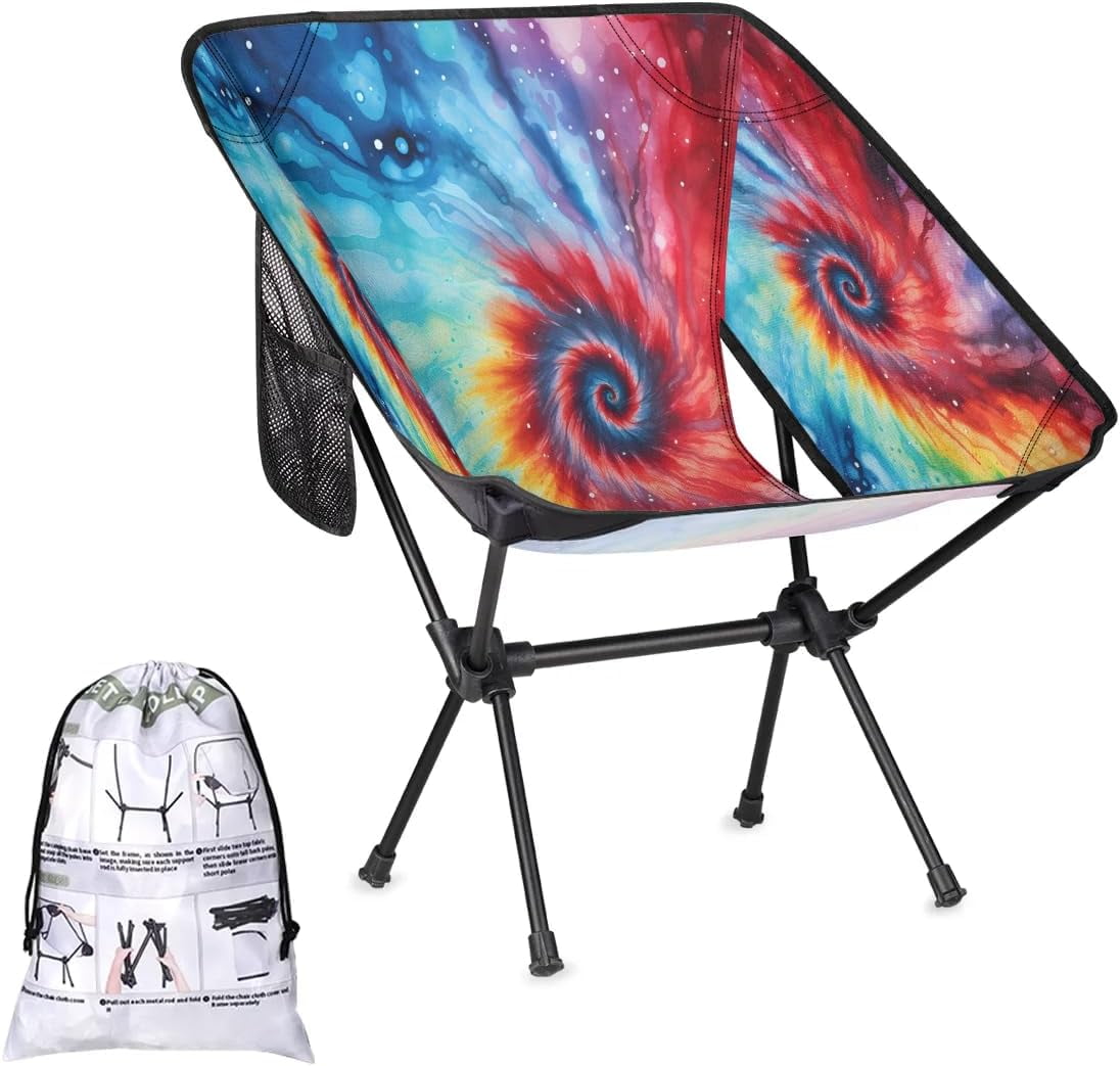 Tie Dye Watercolor Folding Camping Chair Lightweight Camping Chairs for Adults Portable Outdoor ...