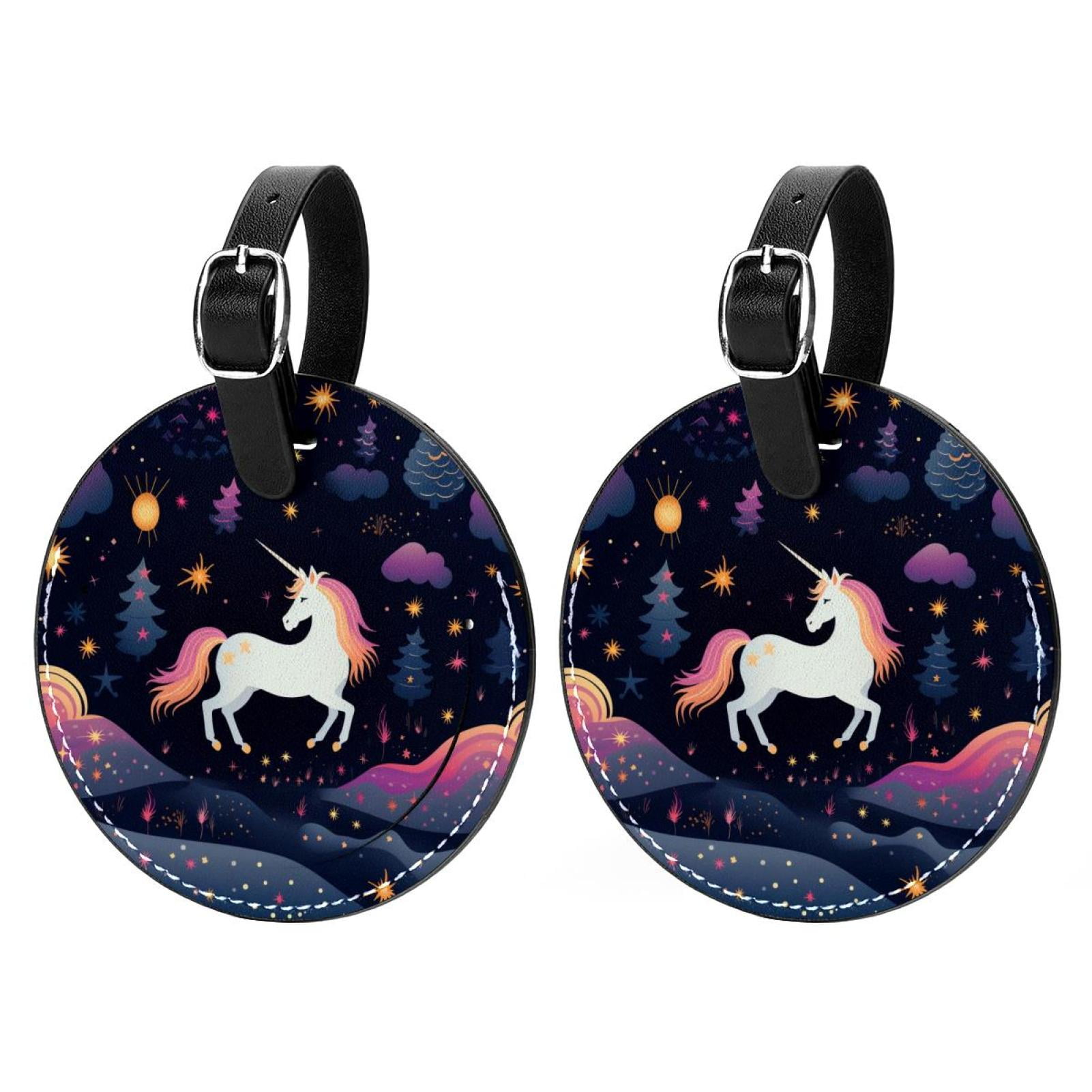 Starry Unicorn 2pcs PU Leather Round Bag Tags with Privacy Cover and ...