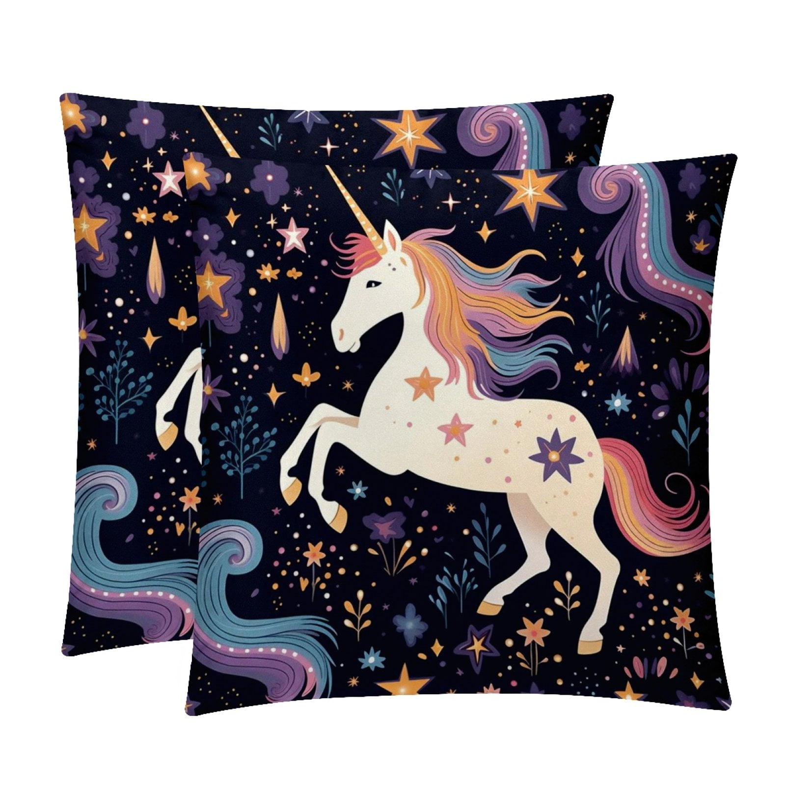 Starry Unicorn Chair Pillow Covers Set - Decorative Pillows Covers ...