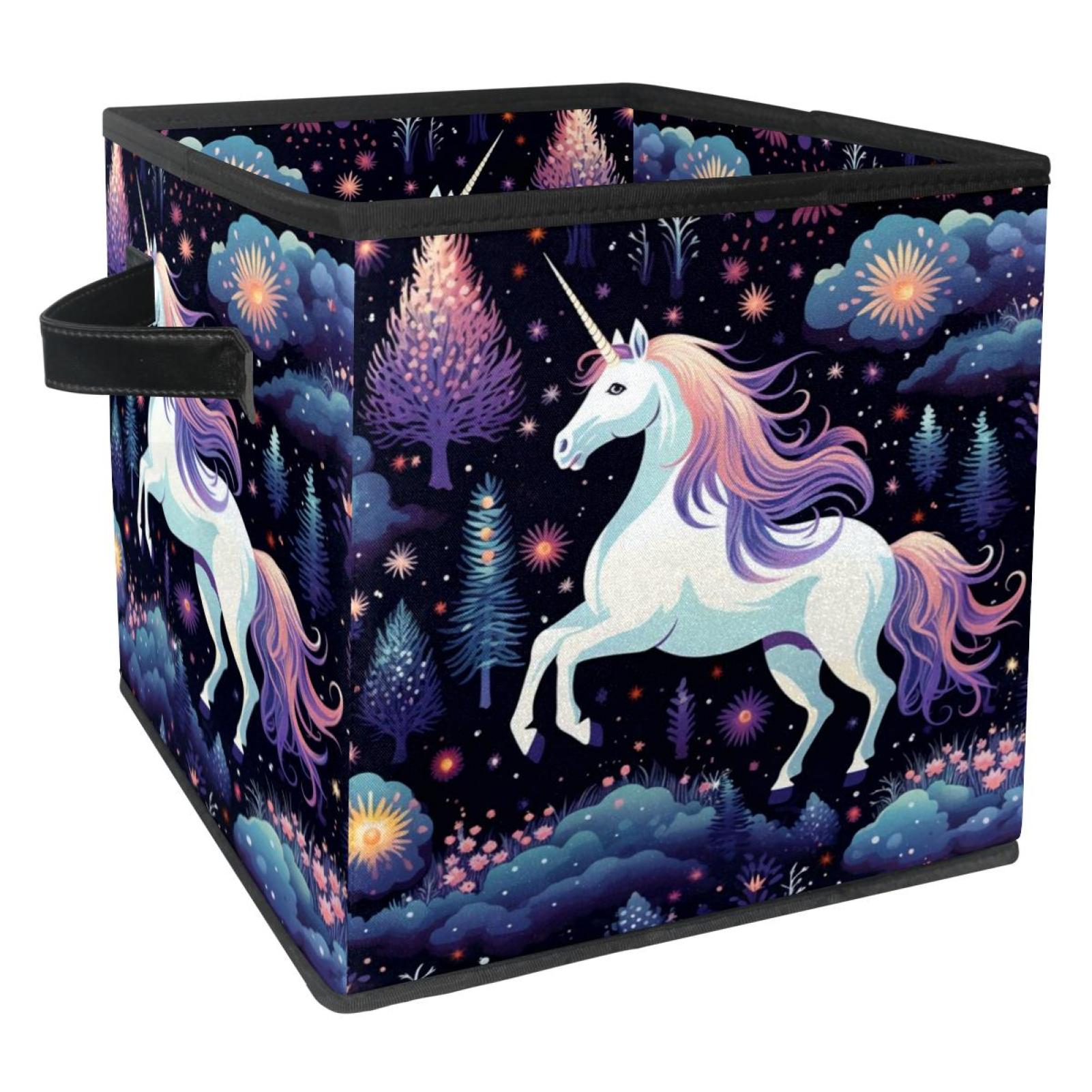 Starry Unicorn Foldable Toy Box with Handle, 10.8"x10.5"x10.6", Large ...