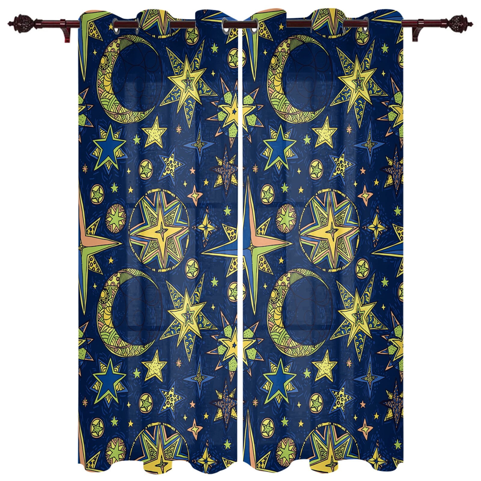 Starry Window Curtains Mysterious Moon Star Totem Living Room Kitchen ...