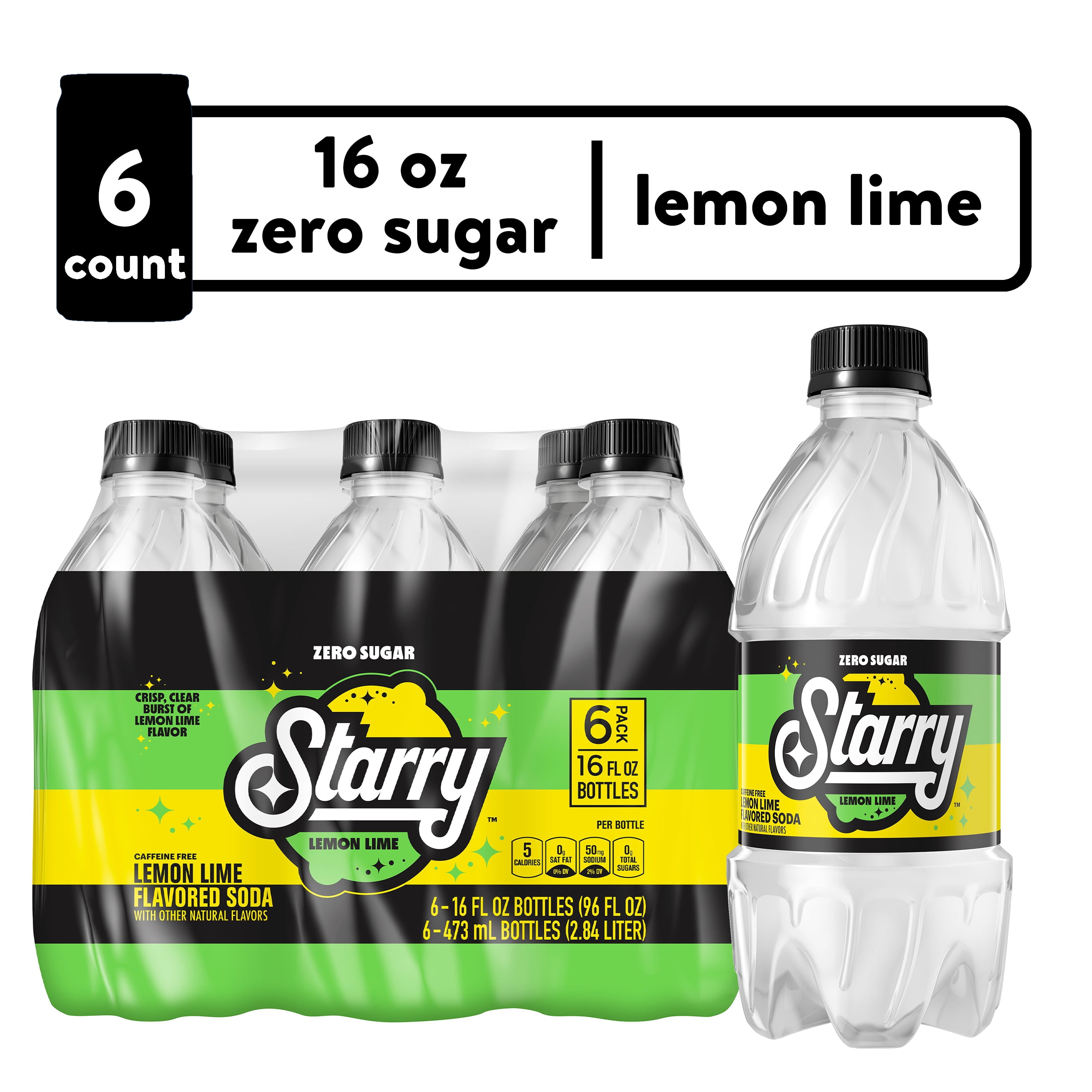 Starry Zero Sugar Lemon Lime Soda Pop, 16 fl oz, 6 Pack Cans - Walmart.com