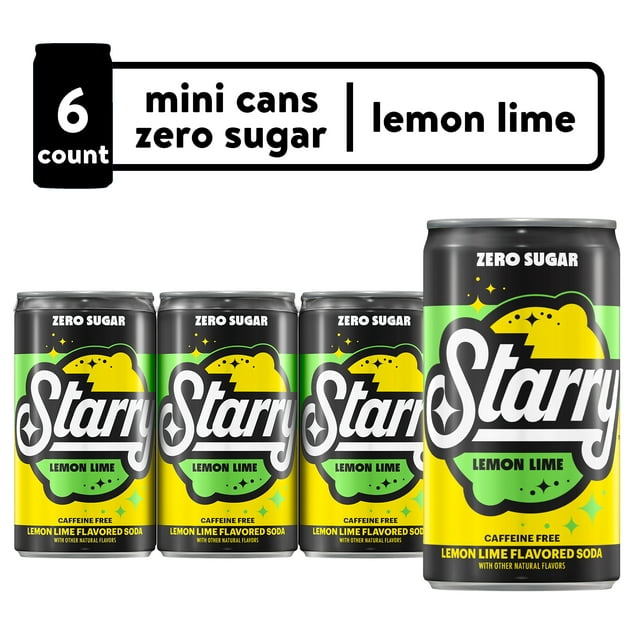 Starry Zero Sugar Lemon Lime Soda Pop, 7.5 fl oz, 6 Pack Mini Cans - Walmart.com