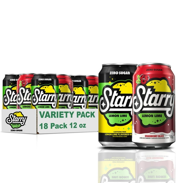 Starry Zero Winter Soda Pop, 2 Flavor Variety Pack, 12 fl oz 18 Cans ...