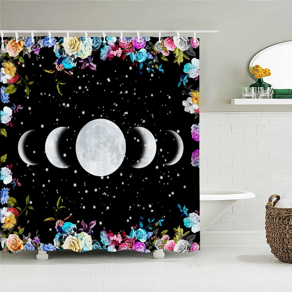 Starry Sky Flower Leaves 3d Printing Shower Curtain With Psychedelic