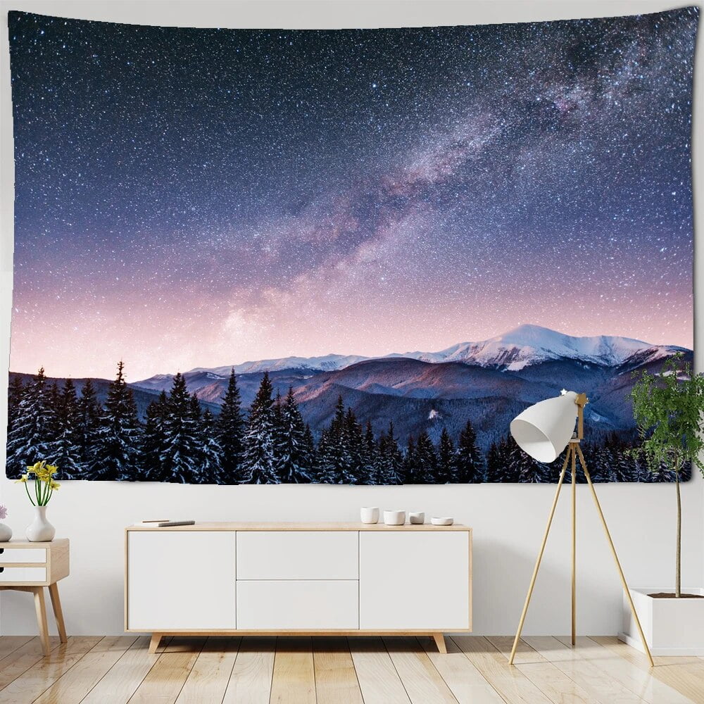 Starry sky forest scery tapestry moonlight night psychedelic bohemian ...