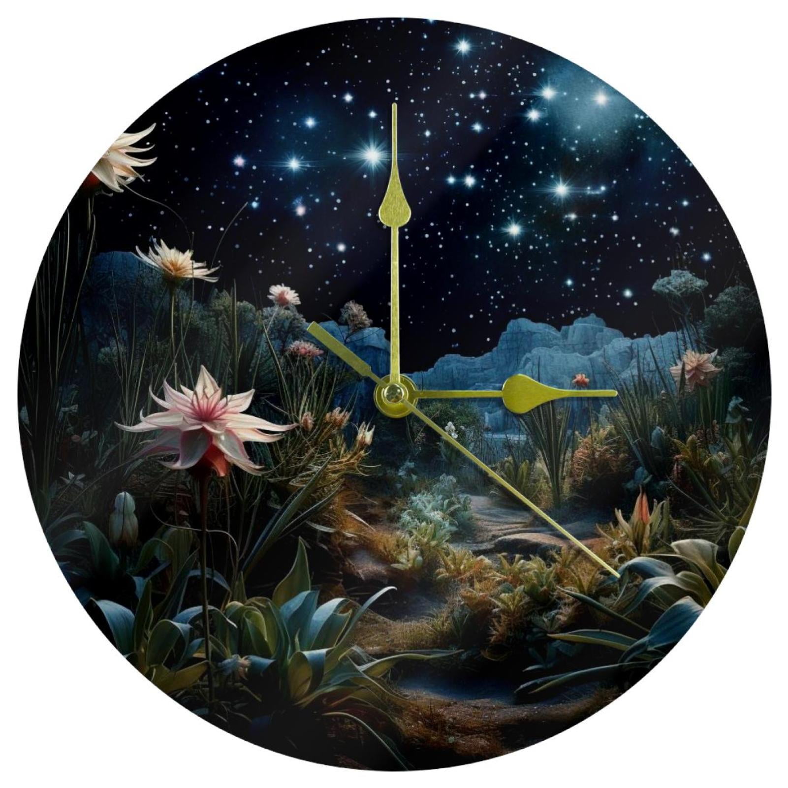 Starry sky plants Wall Clocks: Round Acrylic 9.8 Inches Silent Non ...