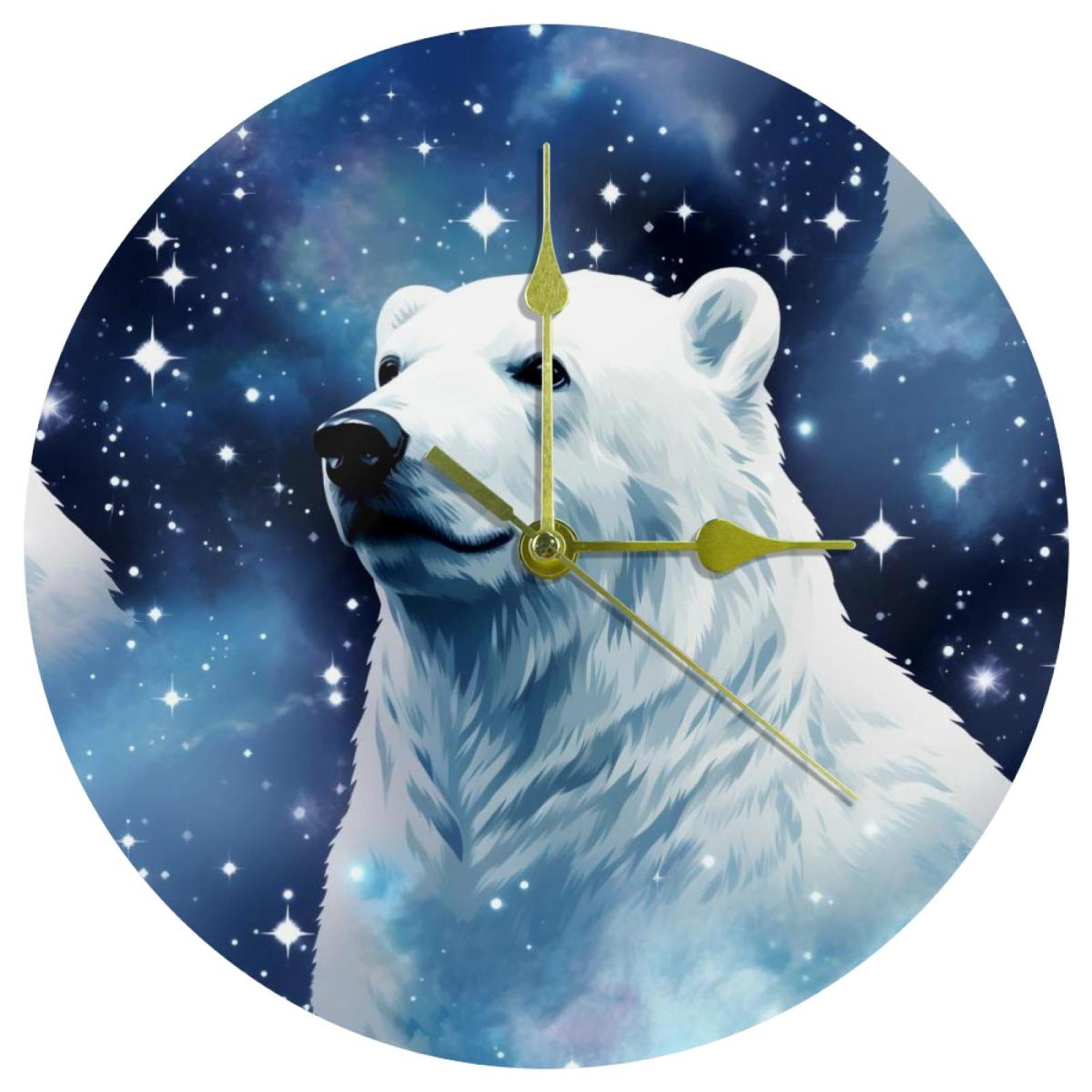 Starry sky polar bear Modern Round Acrylic 9.8 Inch Wall Clock, Silent ...