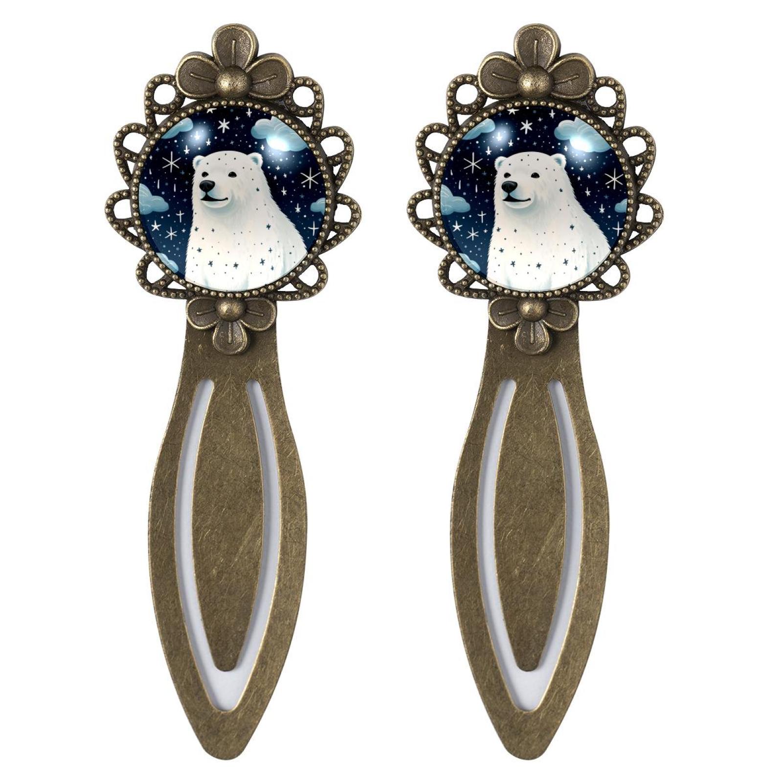 Starry sky polar bear Vintage Copper-Colored Lace Bookmarks - Stainless ...
