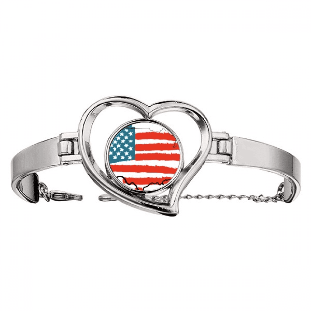 Stars And Stripes America Flag Map Country Bracelet Heart Jewelry Wire ...