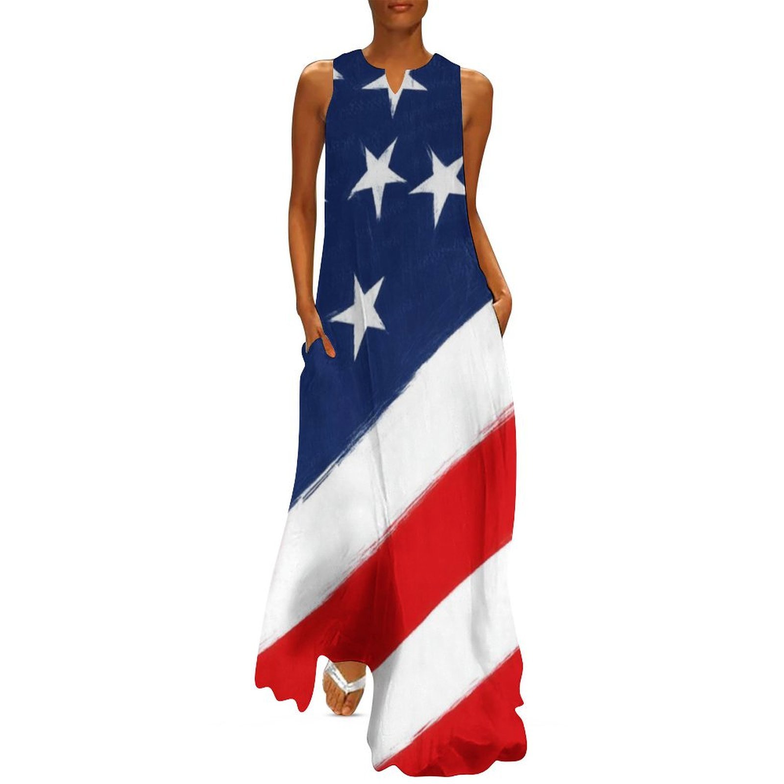 Stars And Stripes American Flag Red Blue Stars Long Dress luxury ...