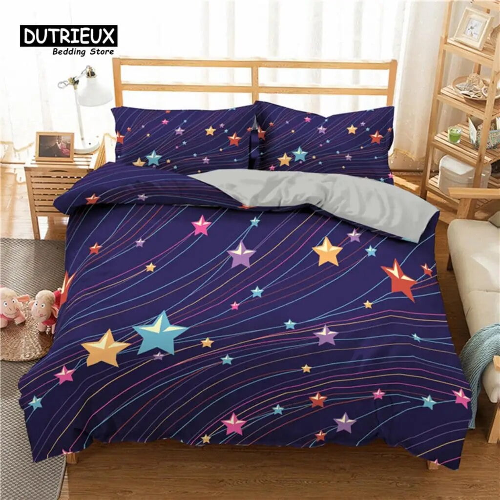 Stars Bedding Set Round Dots Starry Sky Print Duvet Cover Microfiber ...