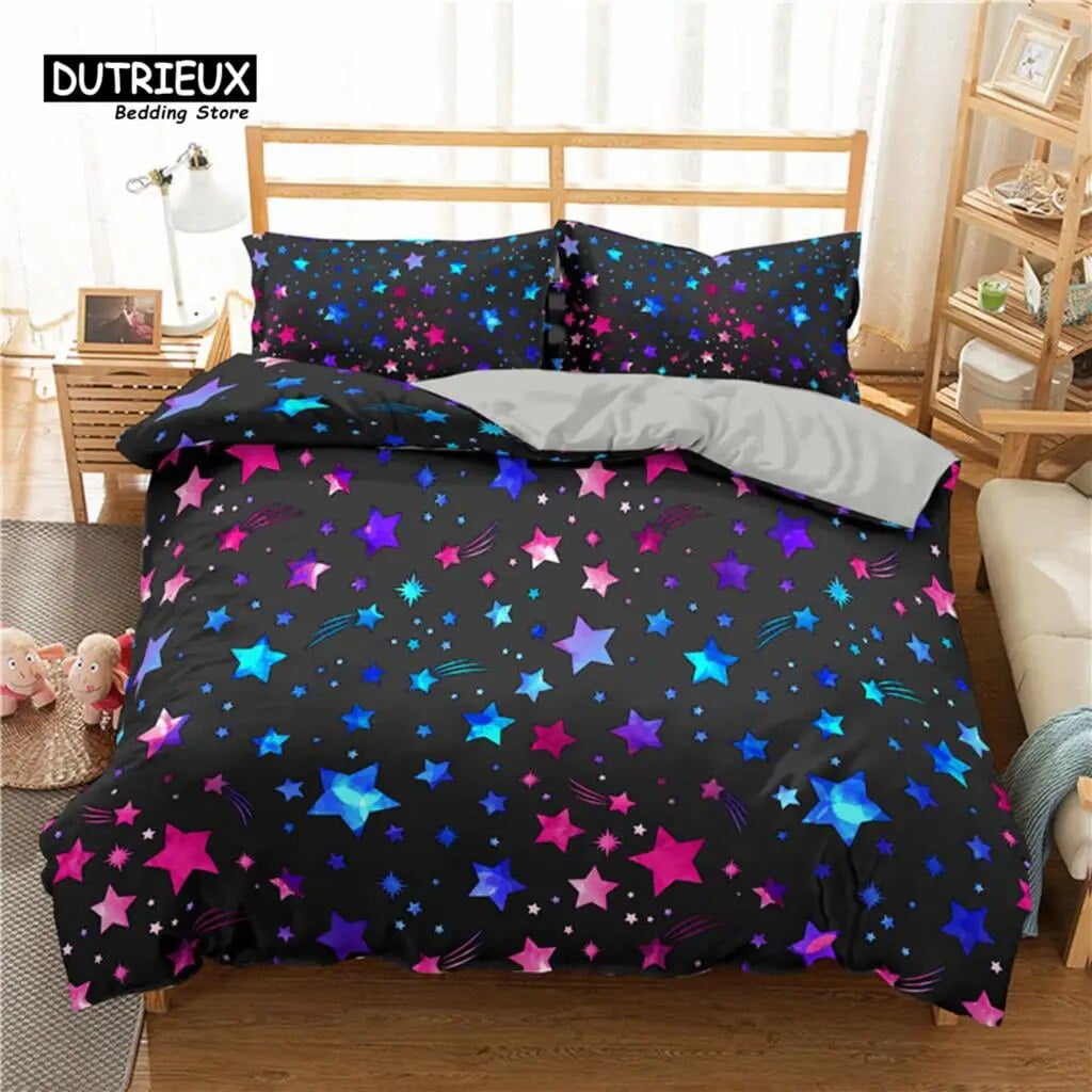 Stars Bedding Set Round Dots Starry Sky Print Duvet Cover Microfiber ...