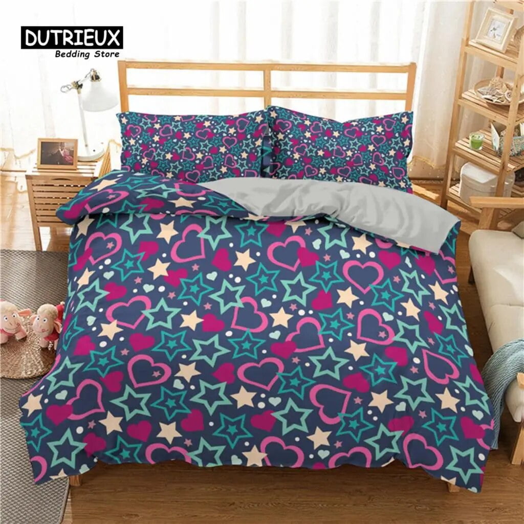 Stars Bedding Set Round Dots Starry Sky Print Duvet Cover Microfiber ...