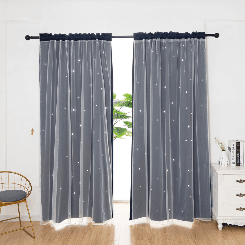 Stars Blackout Curtains Kids Bedroom Double Layer Star Cut Out Solid ...
